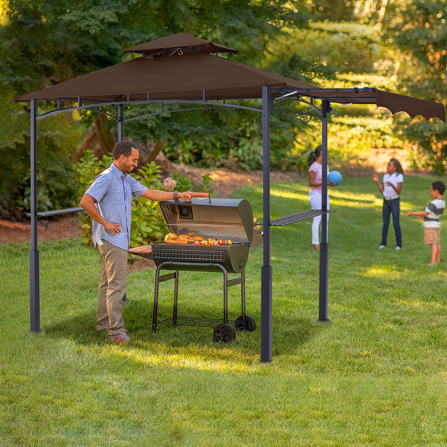 ABCCANOPY 8x5 Outdoor Grill Gazebo with Extra Awning BBQ Canopy with L ...