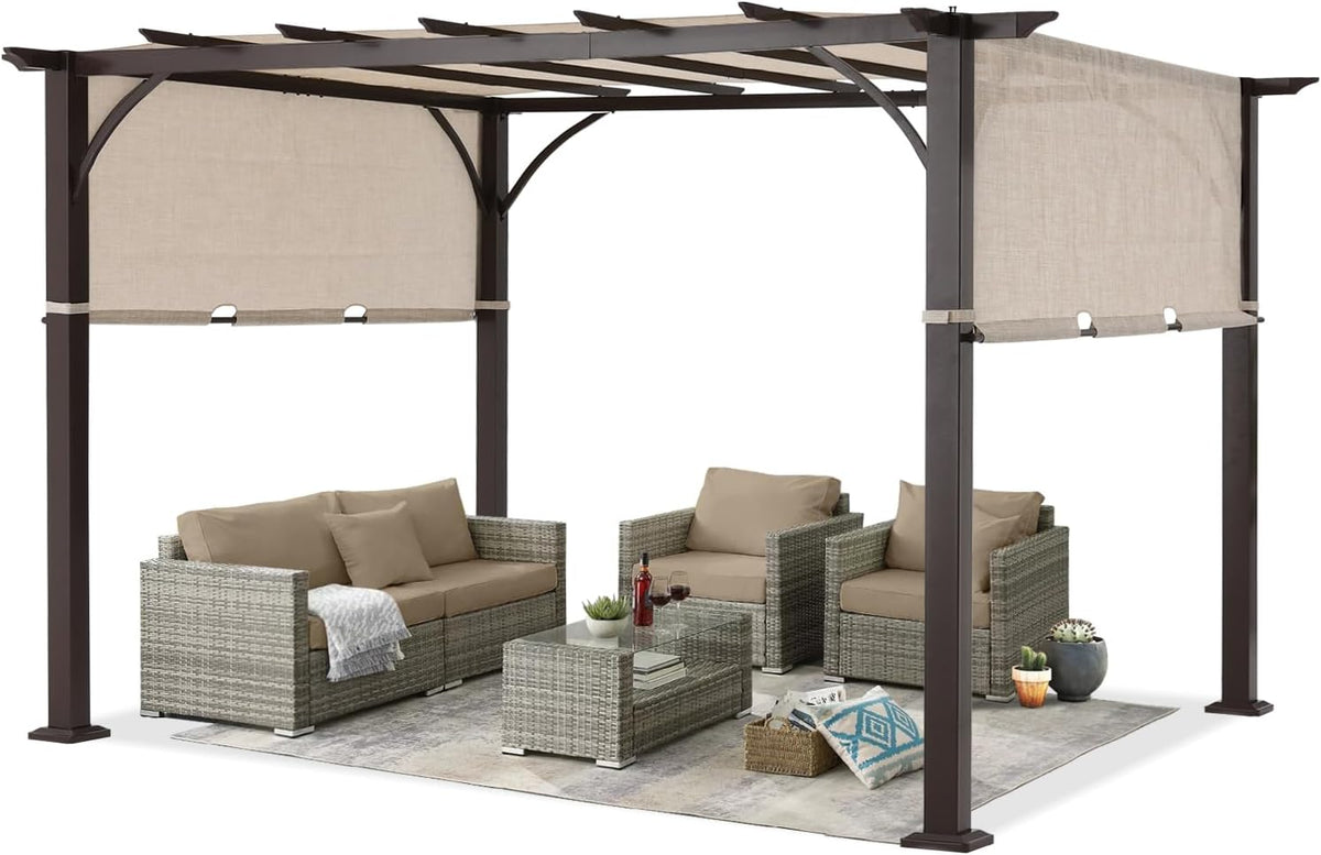 10x12 Outdoor Pergola Retractable Sun Shade Canopy Patio Gazebo